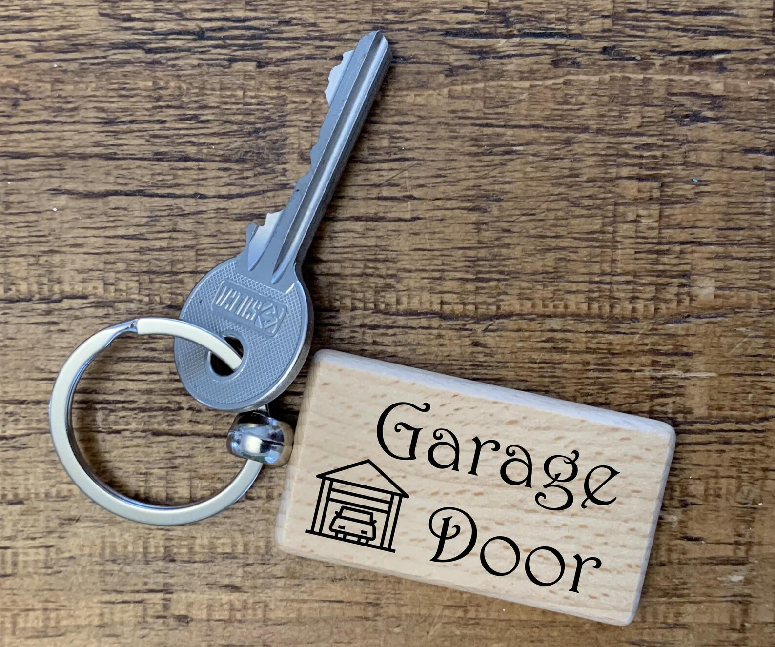 Door Key- Personalised Engraved Rectangle Solid Wood Keyring for Your ...