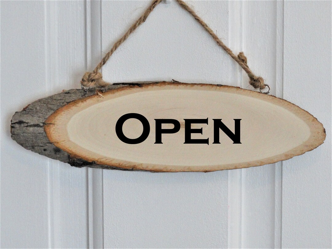 Open/ Closed Sign- Natural Log Slice Hanging Door Sign for Shops ...