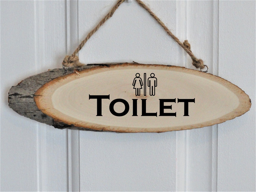 Toilet Sign- Natural Log Slice Hanging Door Sign. Home Decor Idea. Sign ...