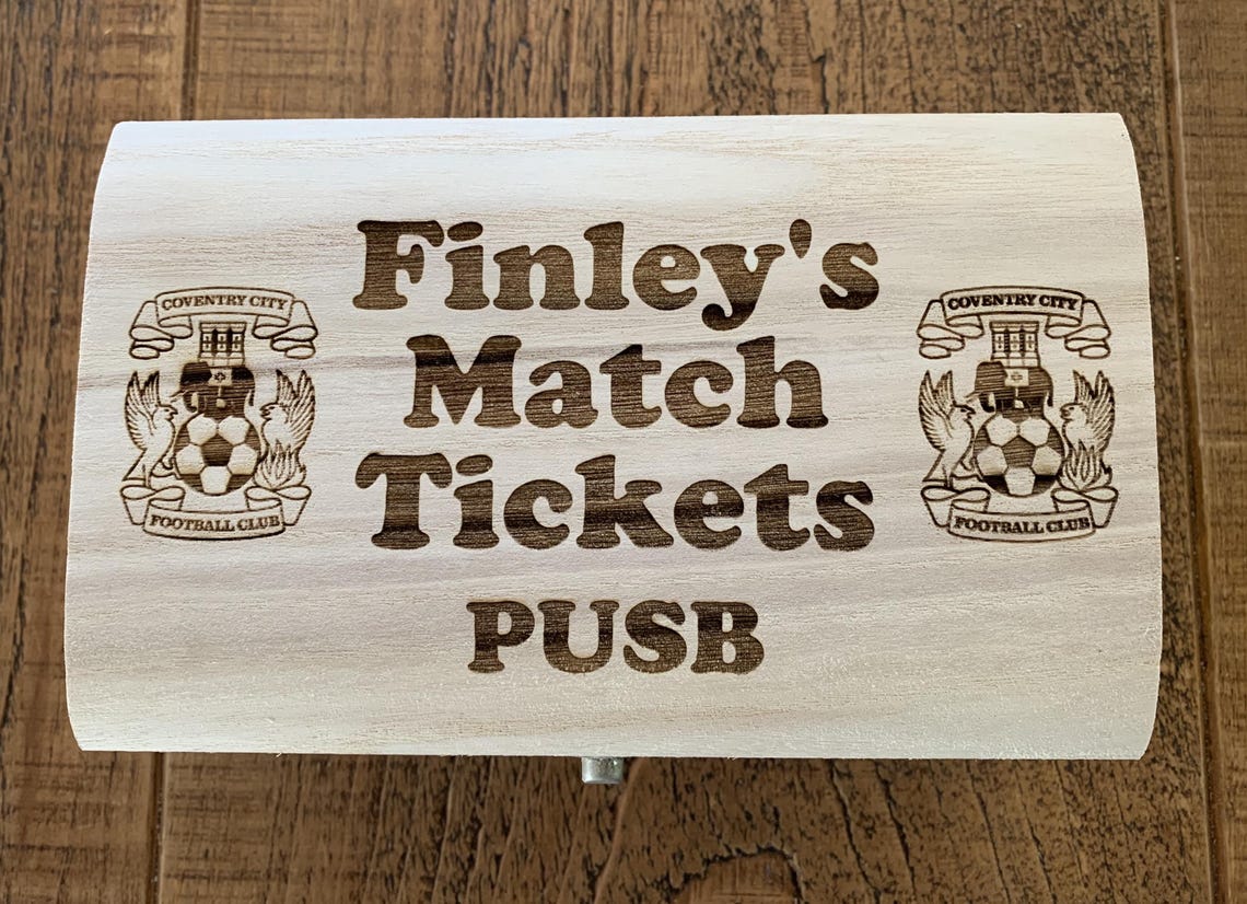 Personalised Wooden Ticket Box, Engraved Keepsake, Football & Concert ...