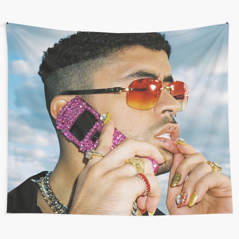 Bad Bunny Gold Tapestry Tapestry Bad Bunny Rap Wall Tapestry | Etsy