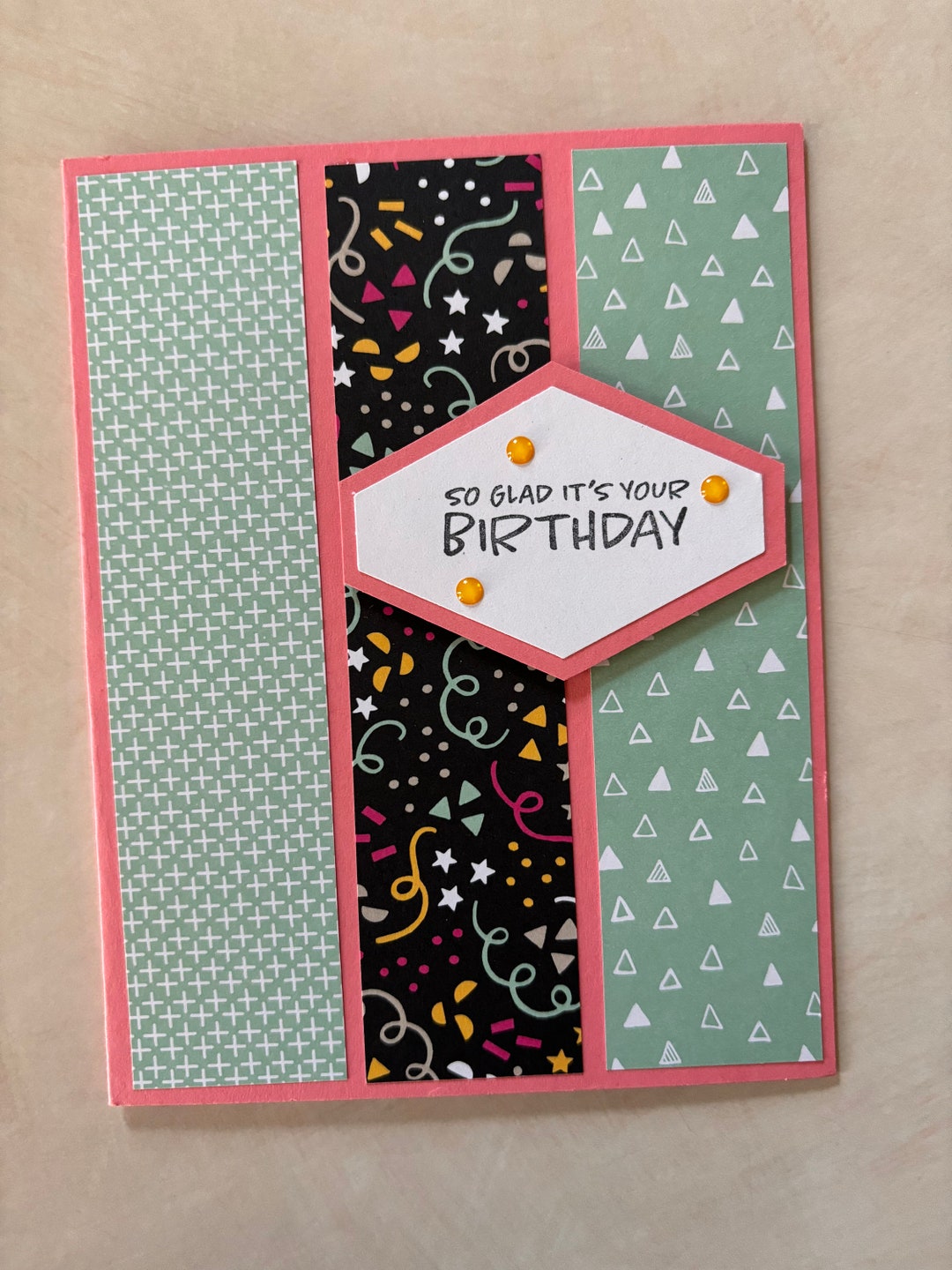 Birthday Card With Three Patterned Panels. - Etsy