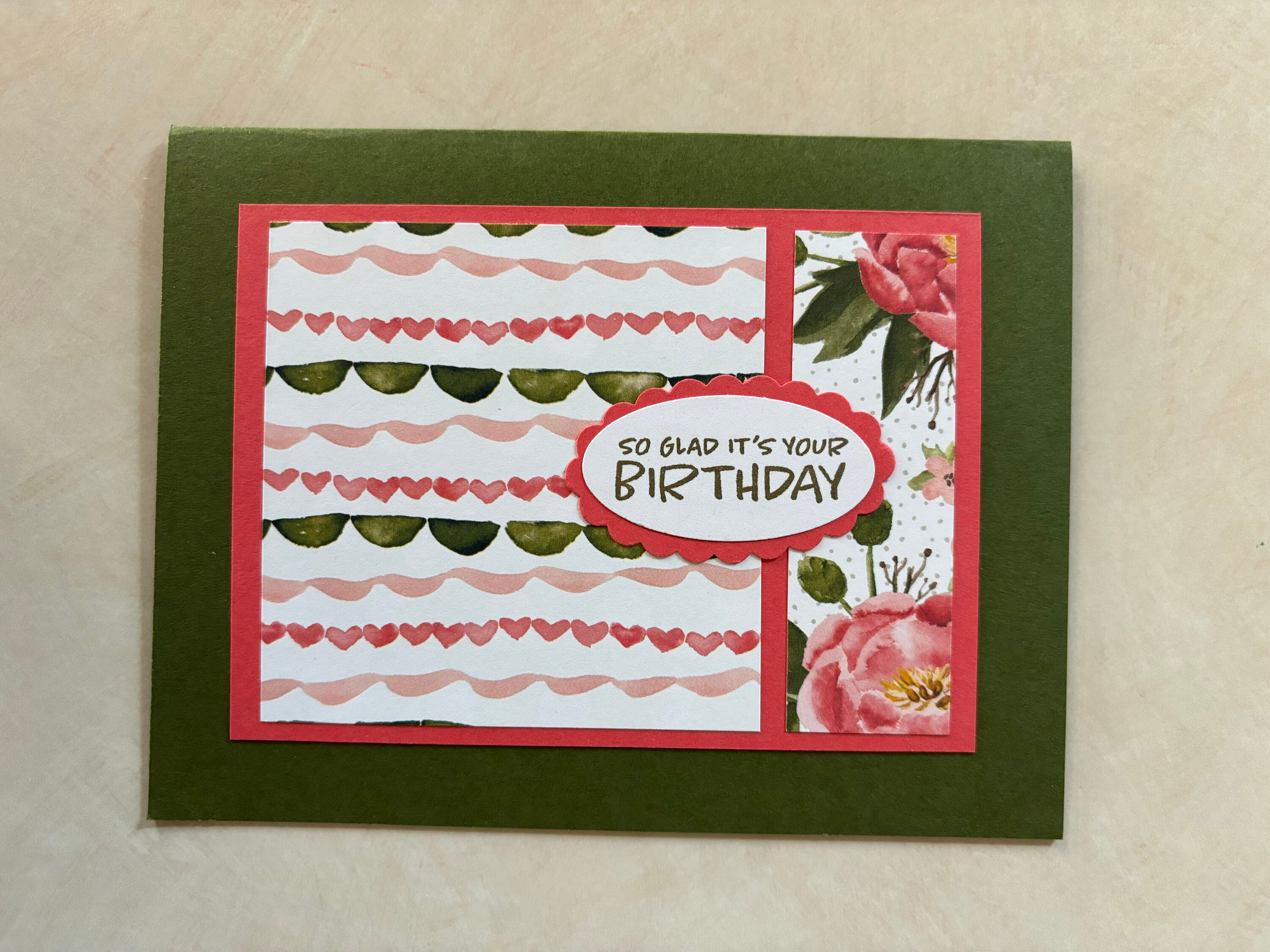 Birthday Card in Deep Rose and Moss Green - Etsy
