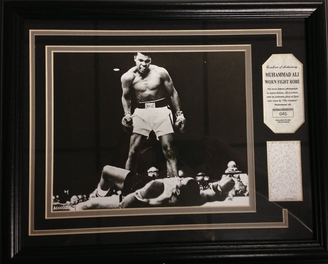 Ali Over Liston Photograph, Matted and Framed With Ali Fight Worn Robe ...