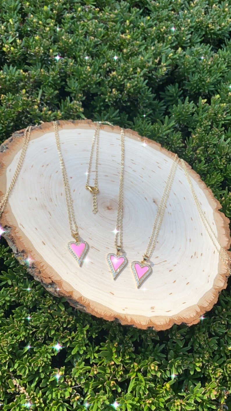 Pink Heart Necklace - Etsy