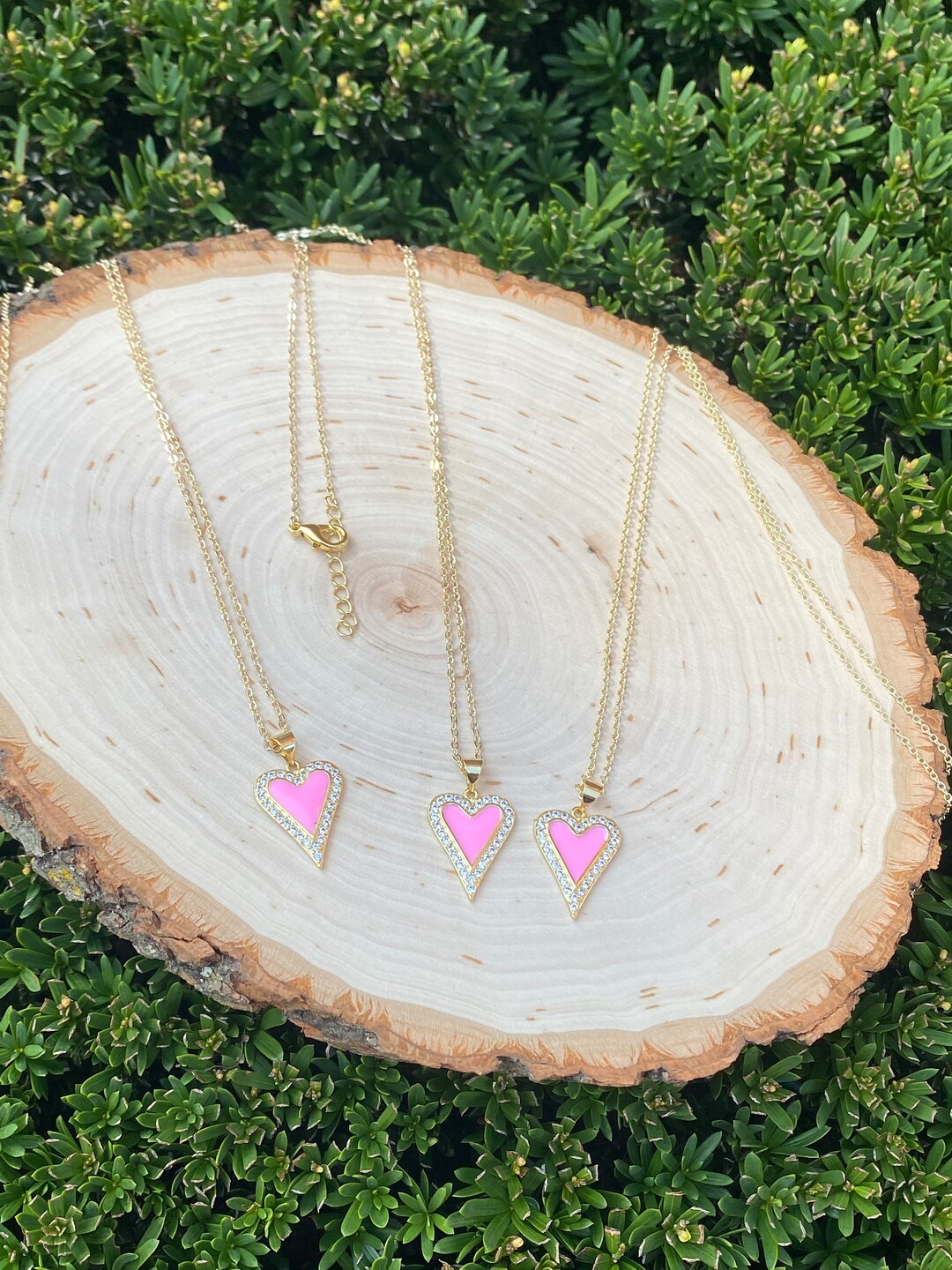 Pink Heart Necklace - Etsy