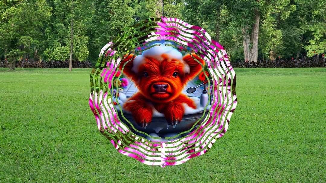 Highland Cow Spinner PNG, Highland Cow Design, Baby Cow Wind Spinner ...