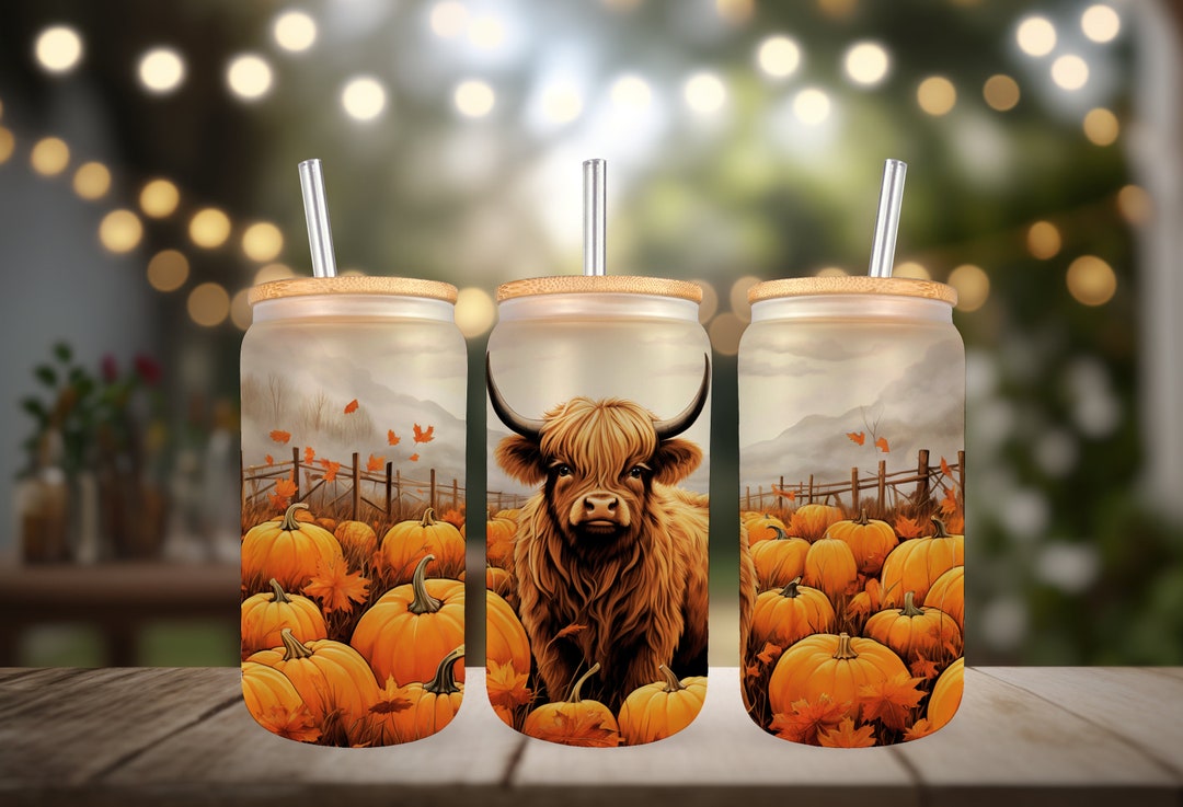 Highland Cow Libbey Glass Wrap | Pumpkin Libbey Glass Can Png ...