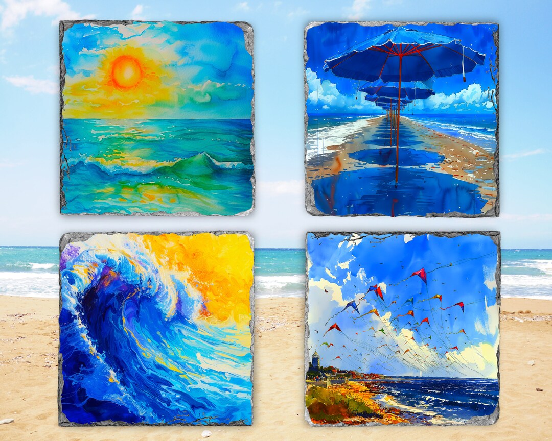 Beach Life Coasters PNG | Beach Square Coaster or Round Coaster Png ...