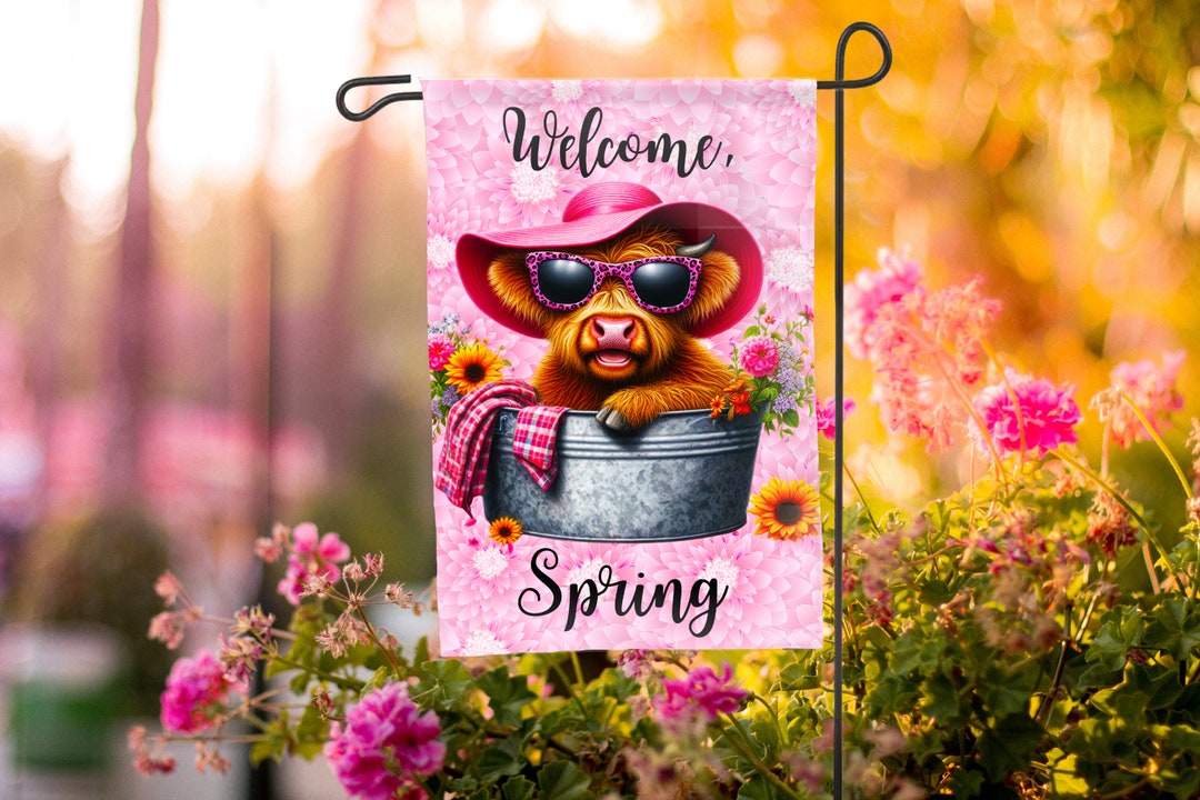 Spring Garden Flag | Highland Cow Garden Flag Png | Sunflower ...