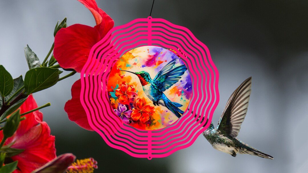 Hummingbird Wind Spinner PNG, Alcohol Ink Hummingbird Yard Spinner ...