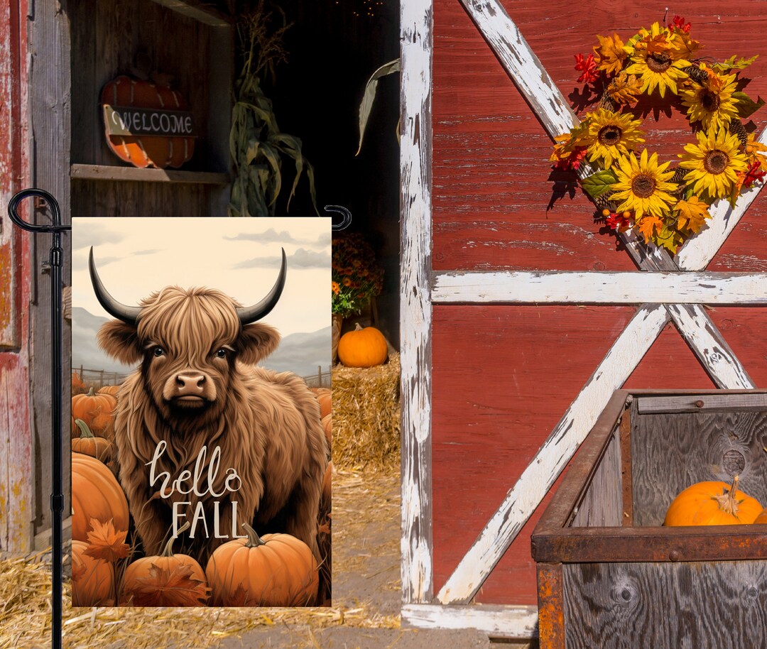 12 X 18 Garden Flag Sublimation Design | Highland Cow Fall Garden Flag ...