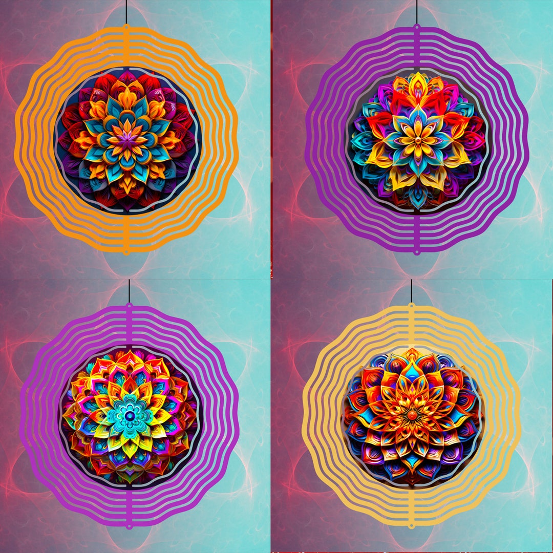 Mandala Wind Spinner PNG Bundle, Four 3D Mandala Yard Spinner Bundle ...