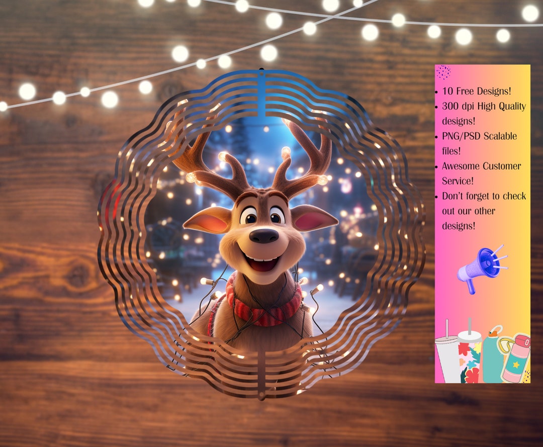 Reindeer Christmas Spinner Sublimation Designs Reindeer PNG Art ...