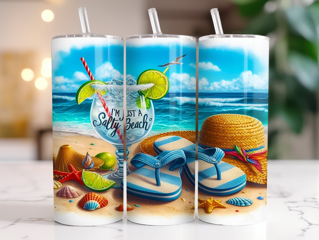 Beach Tumbler Sublimation Design | Seamless 20 Oz Skinny Tumbler Wrap ...