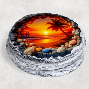 Beach Life Coasters PNG | Beach Square Coaster or Round Coaster Png ...