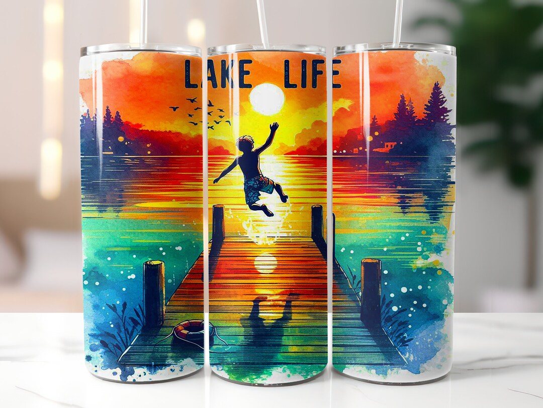 Lake Life Tumbler Wrap | Summer Tumbler PNG | Seamless Skinny Tumbler ...
