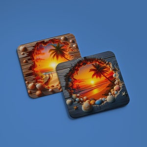 Beach Life Coasters PNG | Beach Square Coaster or Round Coaster Png ...
