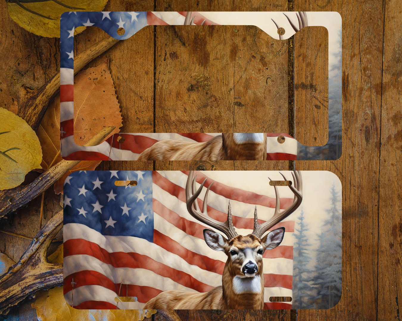 Deer Hunting American Flag License Plate | Patriotic Sublimation Design ...