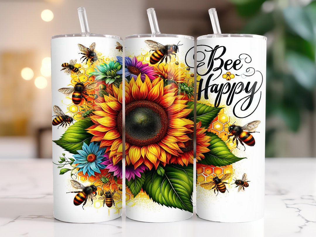 Bee Happy Tumbler Wrap | Bee Happy Wrap Png | Seamless Skinny Tumbler ...