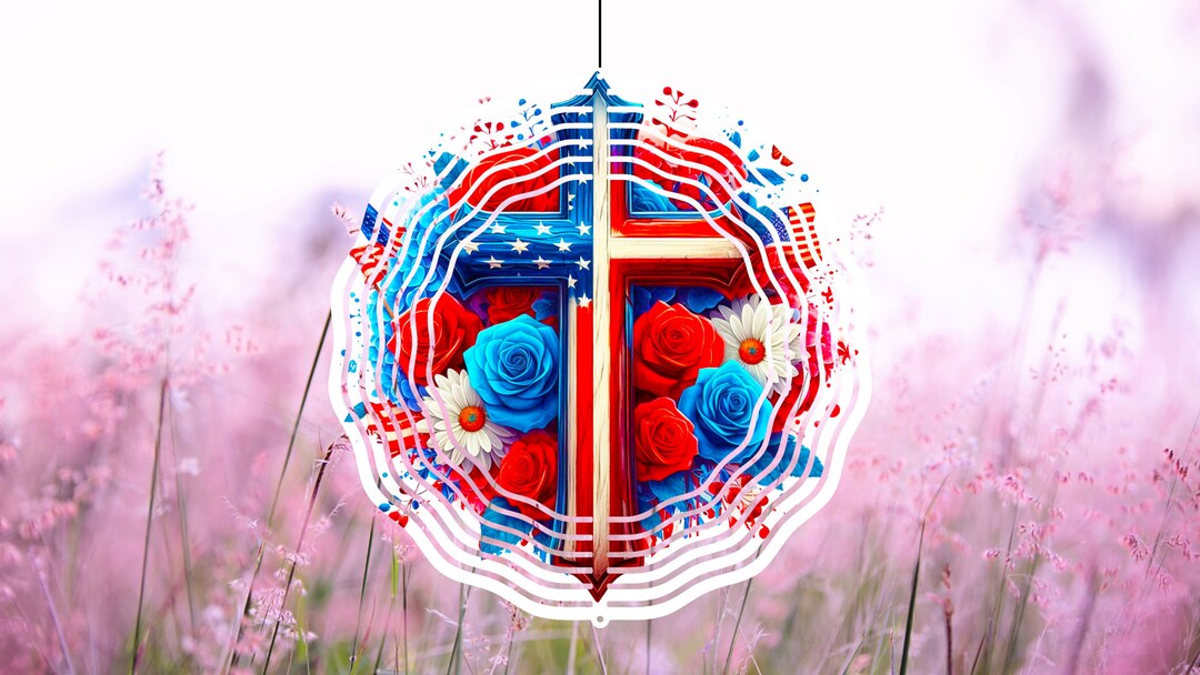 American Flag Wind Spinner Sublimation, Christian Patriotic Spinner ...