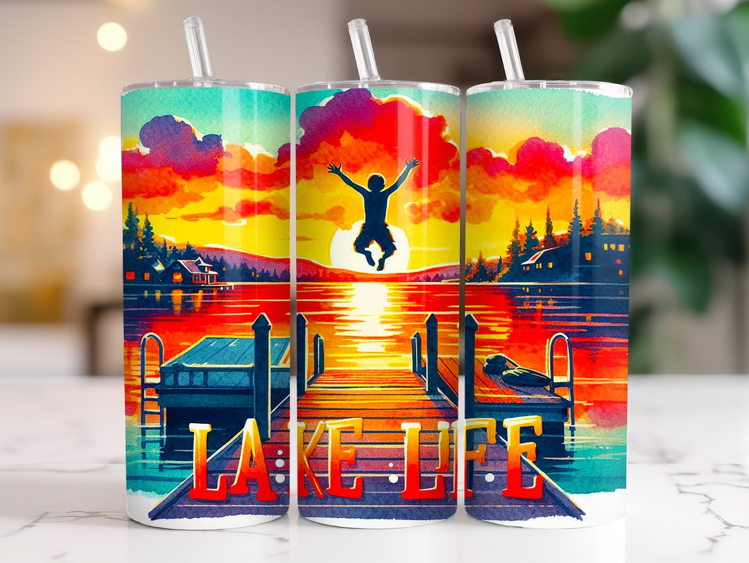 Lake Life Tumbler Wrap | Summer Tumbler PNG | Seamless Skinny Tumbler ...