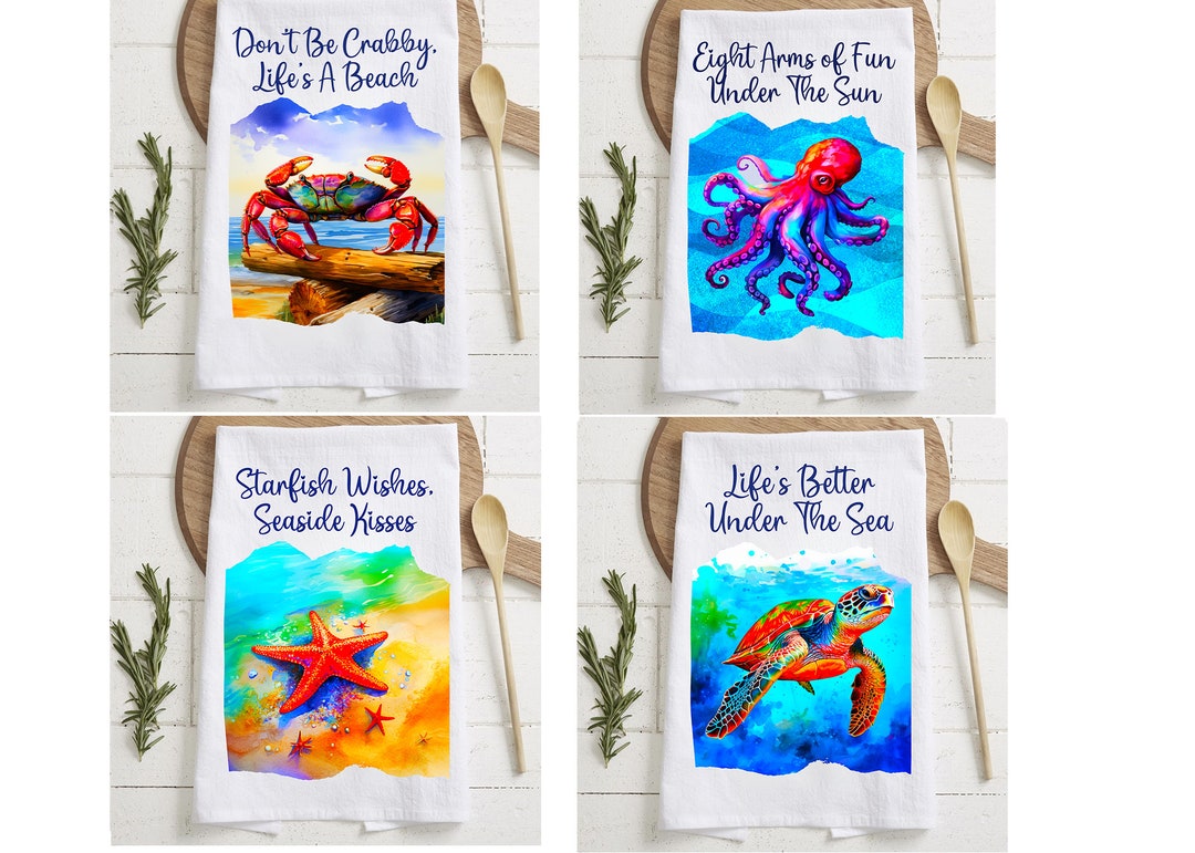 Kitchen Towel Bundle Sublimation Designs | Beach Life Kitchen Tea Towel ...
