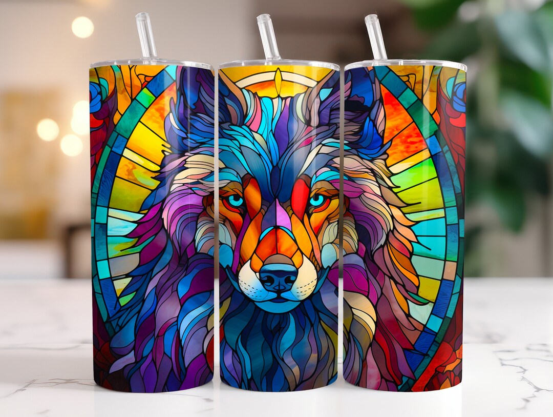 Wolf Skinny Tumbler Wrap | Wolf Png Sublimation | Stained Glass Wolf ...