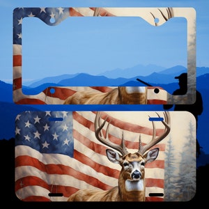 Deer Hunting American Flag License Plate | Patriotic Sublimation Design ...