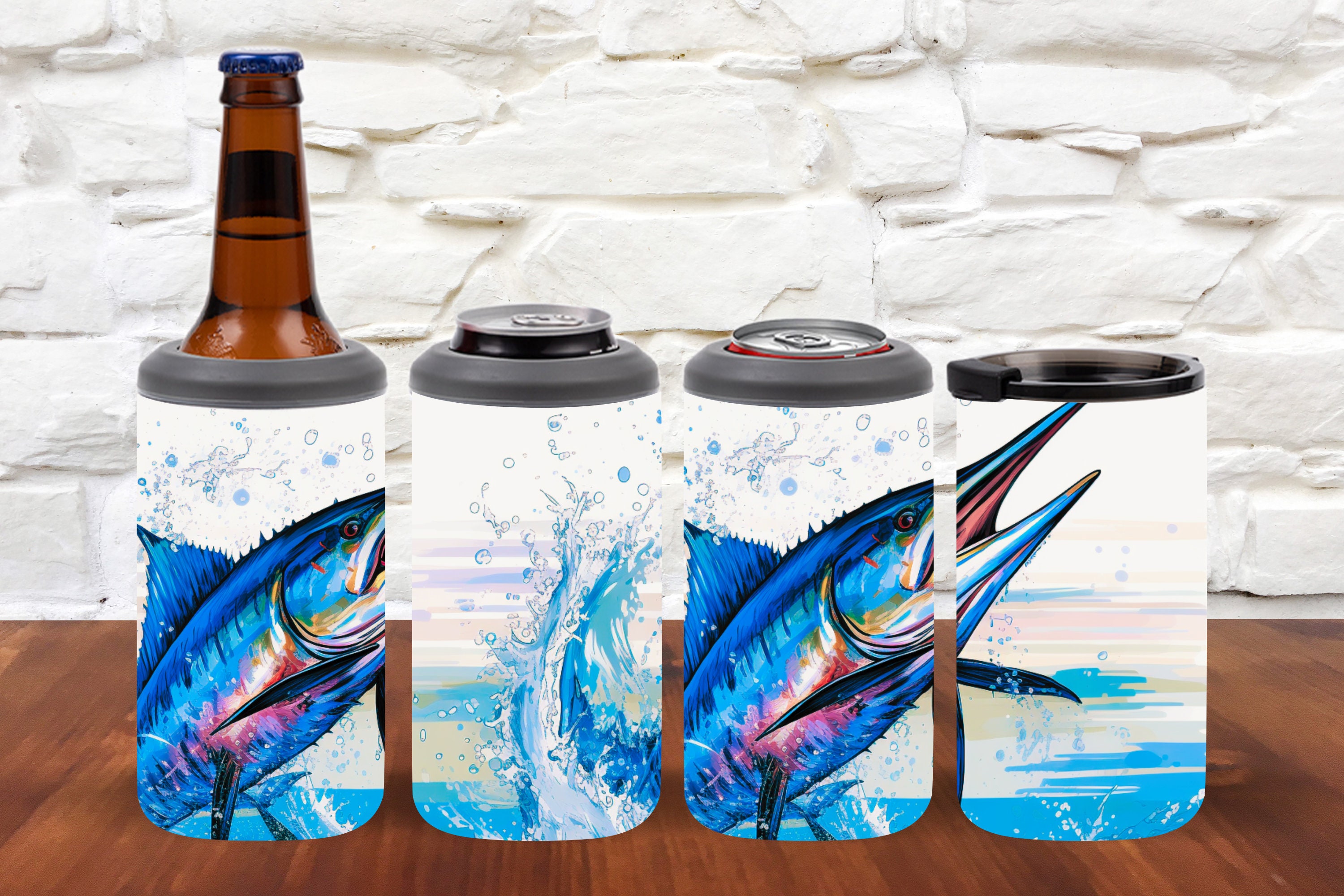 4 in 1 Can Cooler Design: Blue Marlin PNG Fishing Can Cooler ...