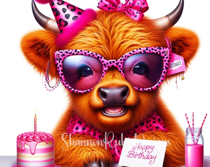 Highland Cow Happy Birthday Images, Bundle 16, Birthday PNG, Highland ...