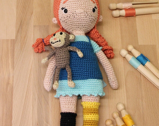 Crocheted Pippi Longstocking With Mr. Nilson, Children's Toy, Birthday ...