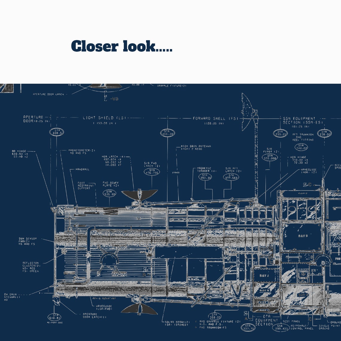 NASA Blueprints Hubble Space Telescope Art Print Poster - Etsy España