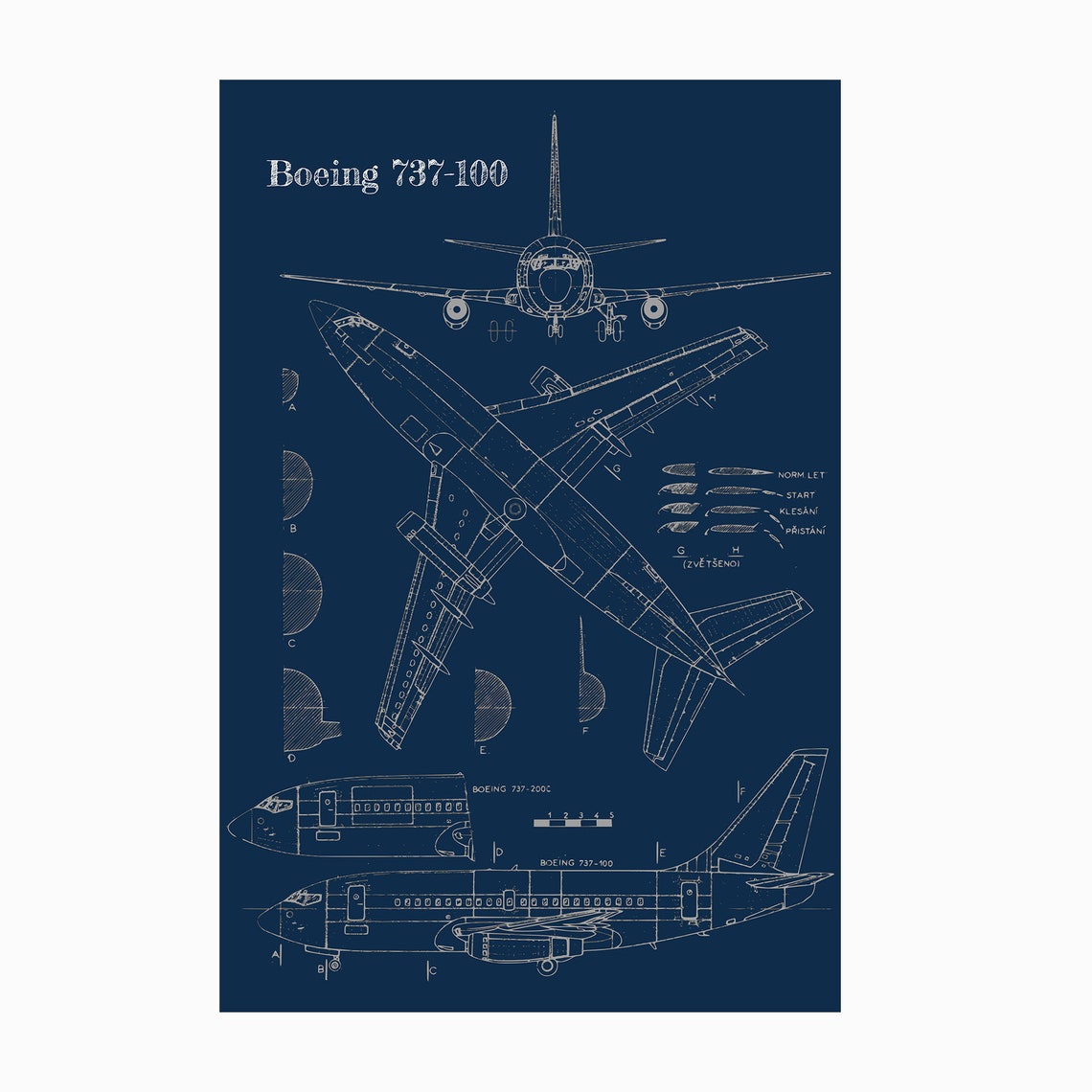 Airplane Blueprint Art Print Poster of Boeing 737 - Etsy