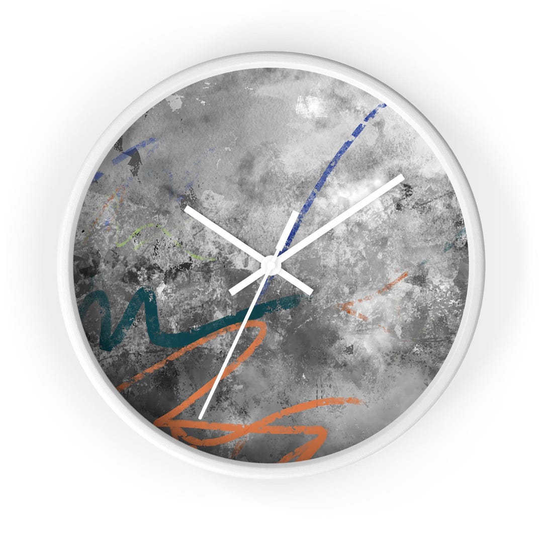 Abstract Art Wall Clock, Digitally Hand-painted Unique Design, Black or ...