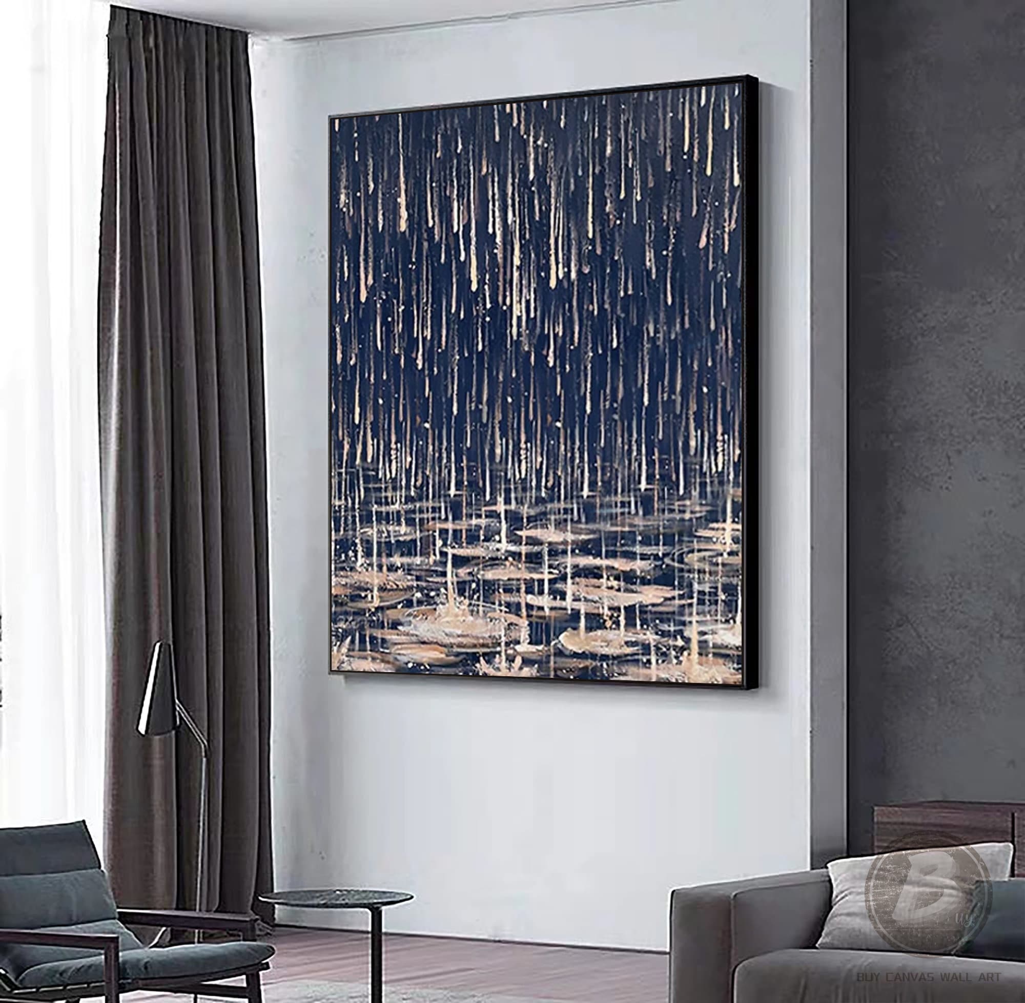Abstract Rainy Night Landscape Oil Painting on Canvas Large Rain Water ...