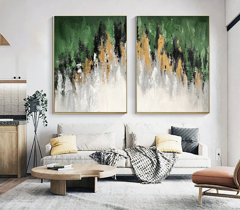 Large Green Abstract Forest Landscape Painting Set of 2 - Etsy