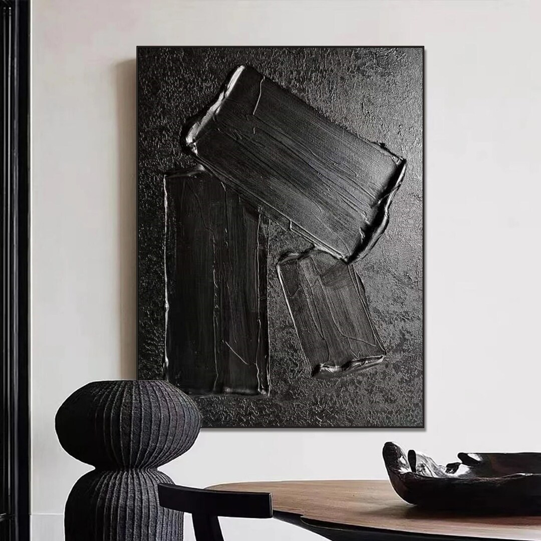 Black Texture Wall Art Black Minimalist Abstract Painting Black 3d ...