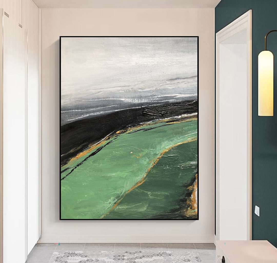 Original Green Abstract Painting,green Minimalist Painting,large Gray ...