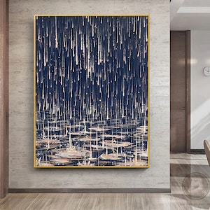Abstract Rainy Night Landscape Oil Painting on Canvas Large Rain Water ...