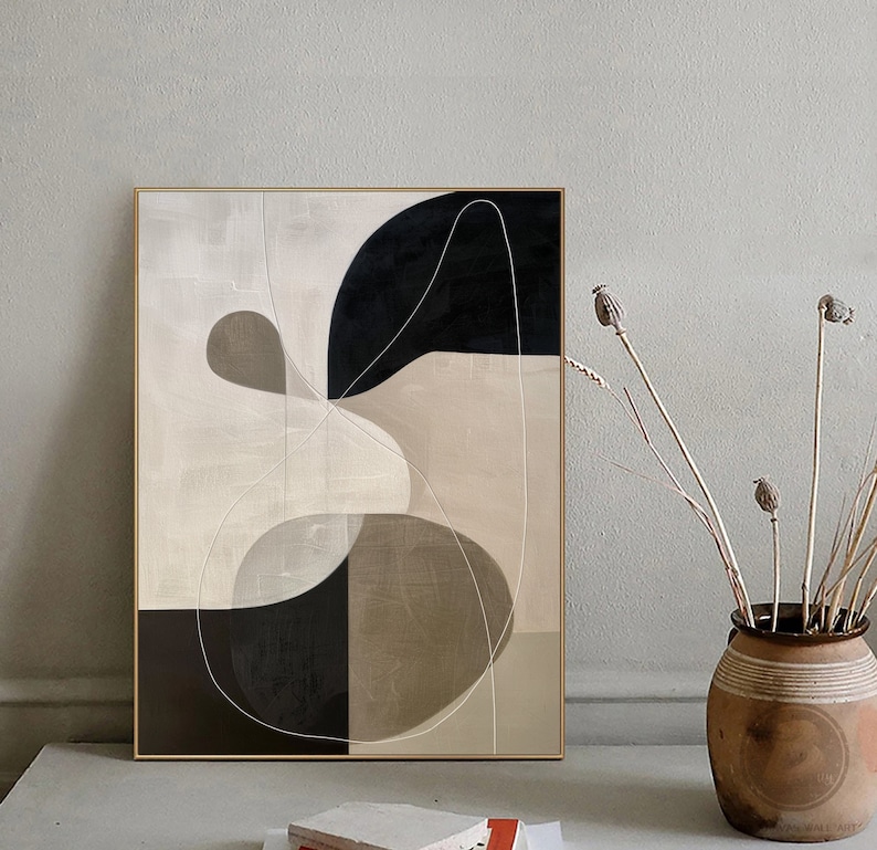 Beige Abstract Geometric Painting Beige and Black Abstract Color Blocks ...