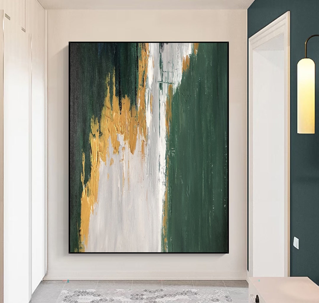 Large Green Abstract Painting,green Minimalist Painting,gray Abstract ...