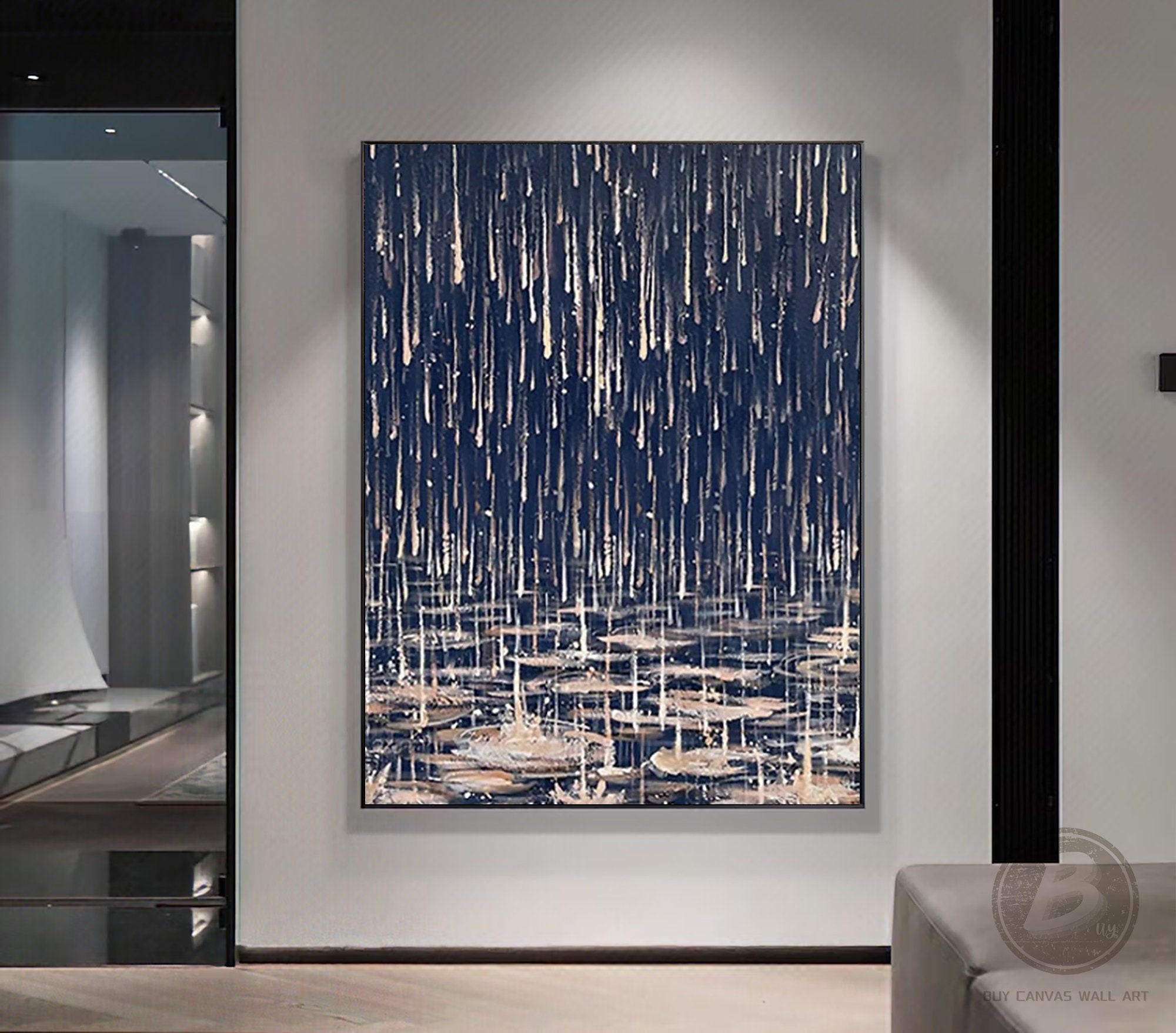 Abstract Rainy Night Landscape Oil Painting on Canvas Large Rain Water ...