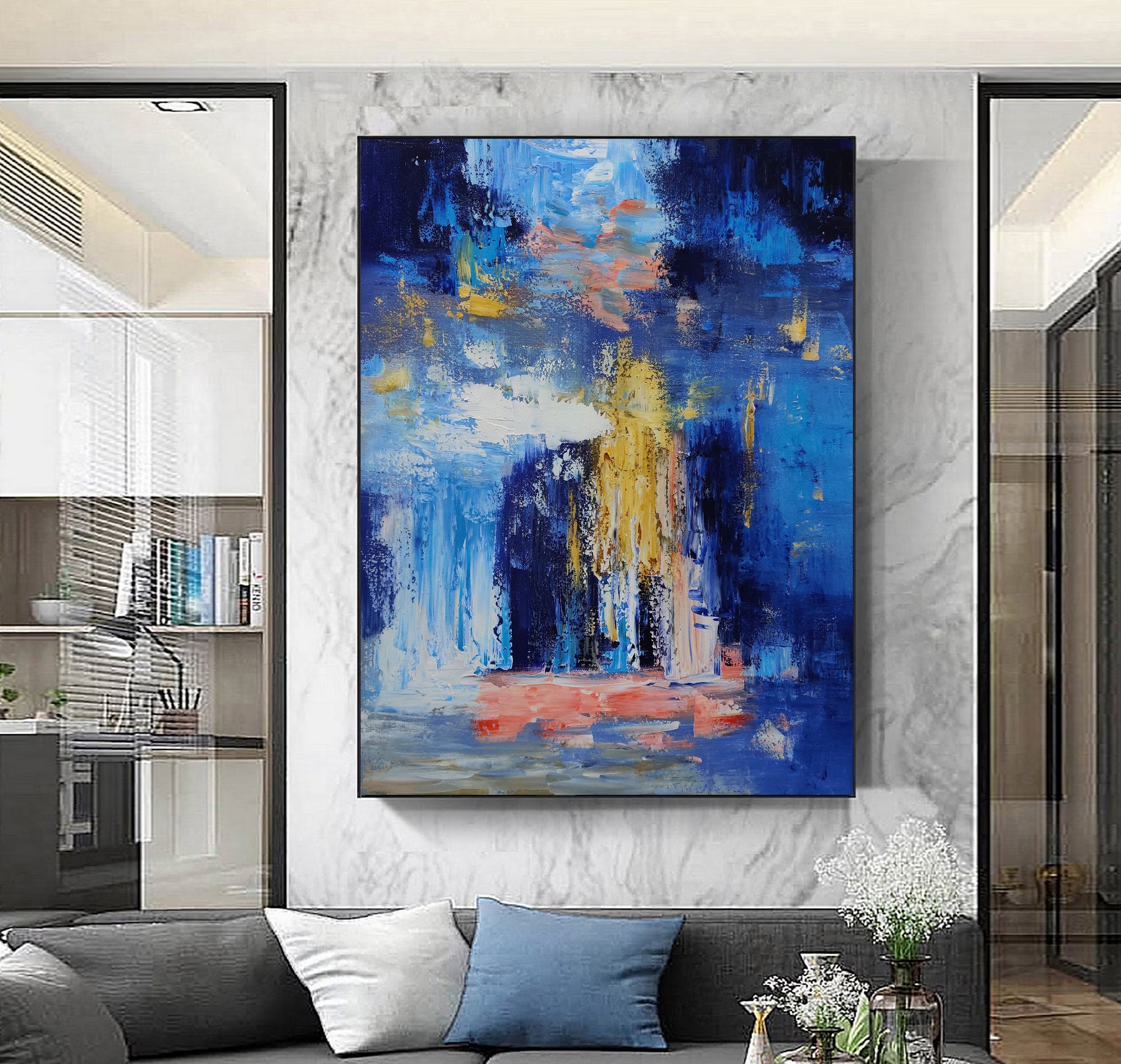 Original Navy Blue Abstract Painting Blue Abstract Landscape - Etsy