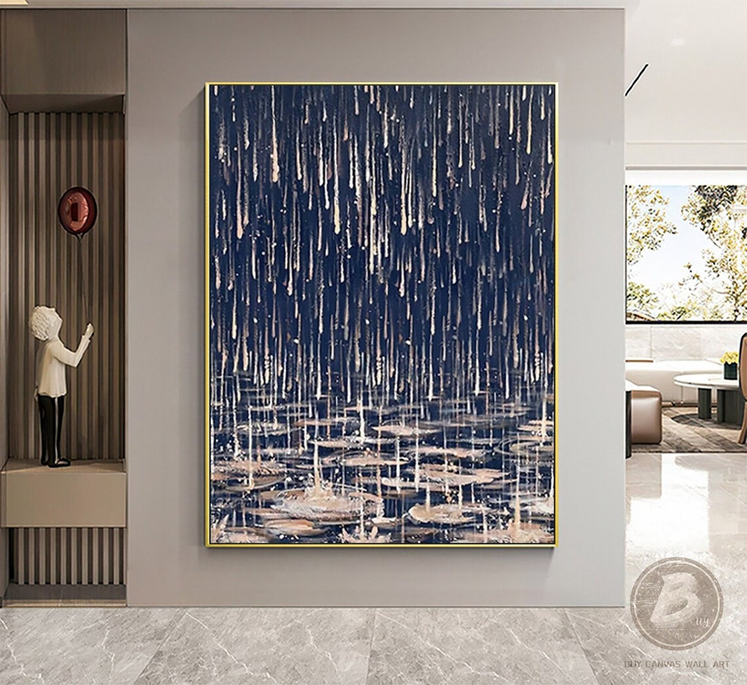 Abstract Rainy Night Landscape Oil Painting on Canvas Large Rain Water ...