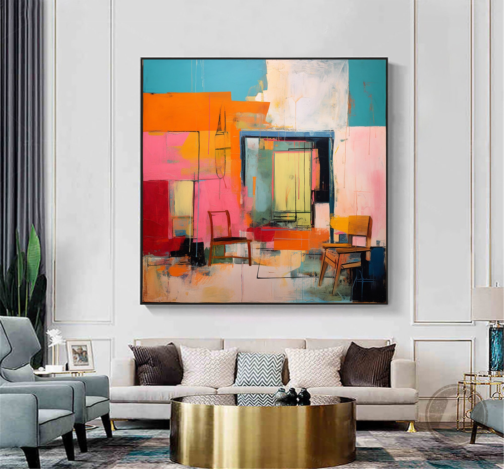 Colorful Abstract Painting Minimalist Vintage Interior Painting ...