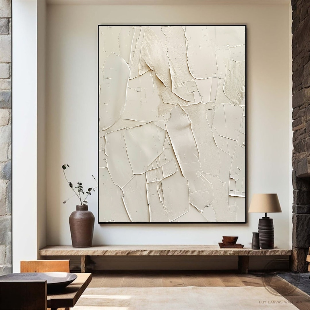 Large Beige 3D Texture Wall Art Neutral Creamy White Abstract Oil ...