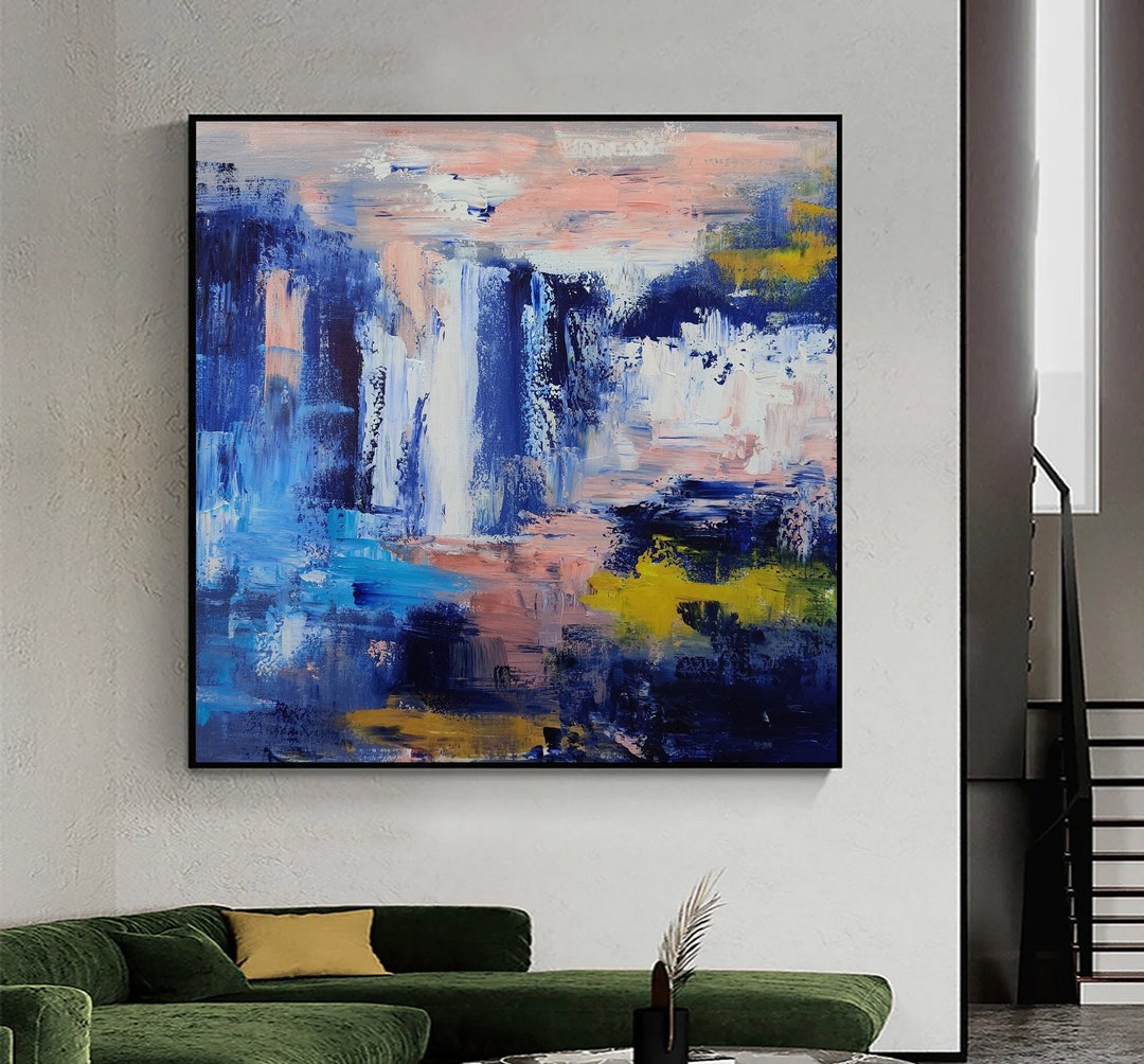 Original Blue Abstract Painting Large Blue Abstract Landscape Painting ...