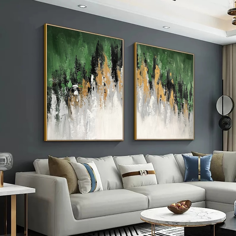 Large Green Abstract Forest Landscape Painting Set of 2 - Etsy
