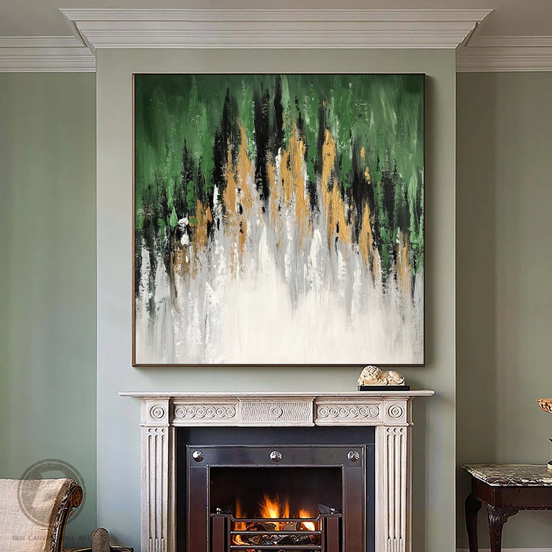 Green Abstract Landscape Wall Art Gray White Minimalist Abstract ...